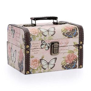 elldoo butterfly treasure chest box, wooden + pu leather storage decorative box for jewelry trinkets, keepsakes box for girls women gifts