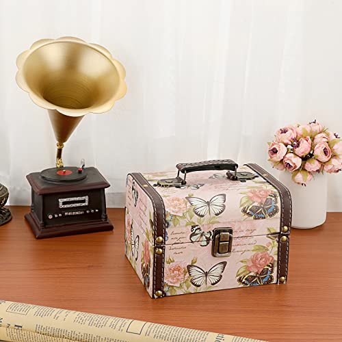 ELLDOO Butterfly Treasure Chest Box, Wooden + PU Leather Storage Decorative Box for Jewelry Trinkets, Keepsakes box for Girls Women Gifts