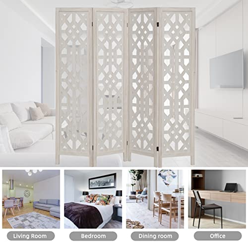 White Room Divider 4 Panel Cutout Room Divider and Folding Privacy Screens 5.6ft Temporary Wall Dividers Room Separator Free Standing Room Dividers for Home Office Restaurant Bedroom