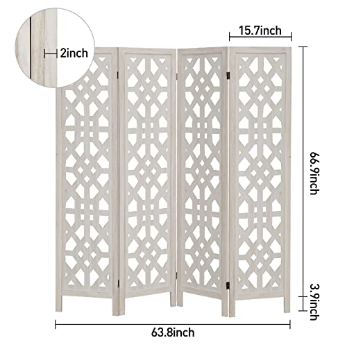 White Room Divider 4 Panel Cutout Room Divider and Folding Privacy Screens 5.6ft Temporary Wall Dividers Room Separator Free Standing Room Dividers for Home Office Restaurant Bedroom