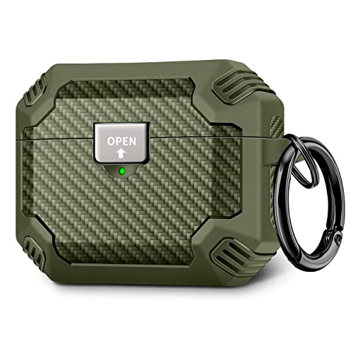 Maxjoy Compatible with AirPods pro Case, Secure Lock Clip Full Body Rugged Hard Shell Protective Case Cover with Keychain for AirPod pro Case Generation Case,Army Green