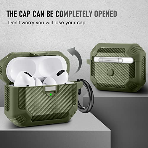 Maxjoy Compatible with AirPods pro Case, Secure Lock Clip Full Body Rugged Hard Shell Protective Case Cover with Keychain for AirPod pro Case Generation Case,Army Green