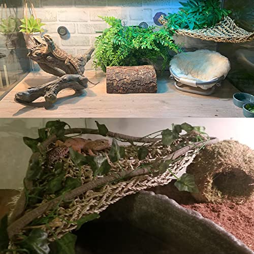 kathson Bearded Dragon Hammock,Lizard Lounger Reptile Tank Hanging Plants Climbing Jungle Vines Flexible Leaves Decorations for Lizards Chameleon Gecko Snakes(5 PCS)