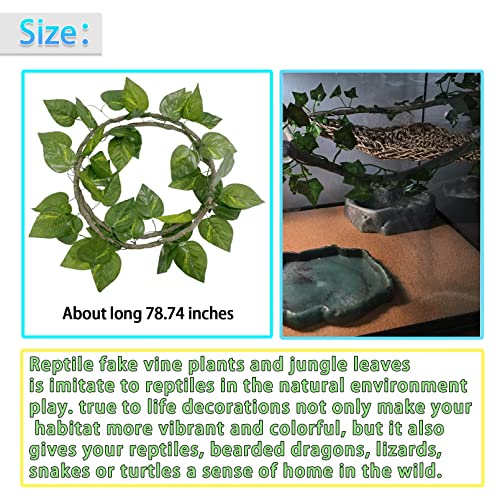 kathson Bearded Dragon Hammock,Lizard Lounger Reptile Tank Hanging Plants Climbing Jungle Vines Flexible Leaves Decorations for Lizards Chameleon Gecko Snakes(5 PCS)