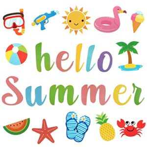 46 pcs hello summer cutouts summer bulletin board set hawaii ice cream watermelon palm tree diy paper cutouts wall decals beach party decorations for classroom kindergarten party supplies