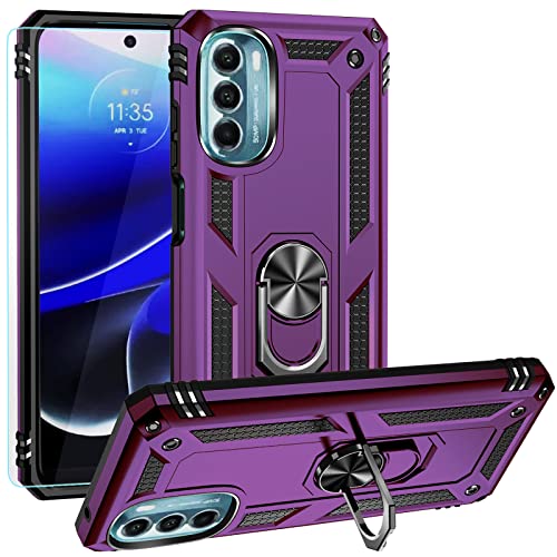 for Moto G 5G Case, Moto G 5G 2022 Phone Case with Screen Protector, [Military Grade 16ft. Drop Tested] Magnetic Ring Holder Kickstand Protective Phone Case for Motorola Moto G 5G (2022), Purple