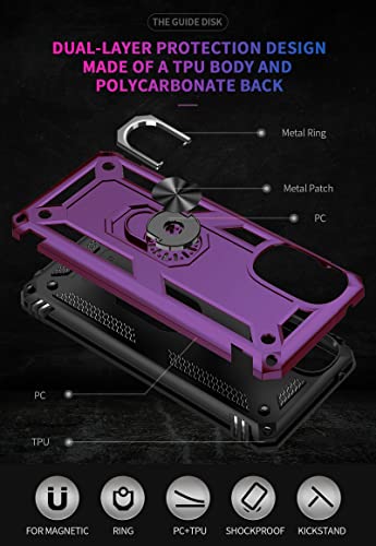 for Moto G 5G Case, Moto G 5G 2022 Phone Case with Screen Protector, [Military Grade 16ft. Drop Tested] Magnetic Ring Holder Kickstand Protective Phone Case for Motorola Moto G 5G (2022), Purple