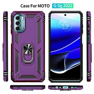 for Moto G 5G Case, Moto G 5G 2022 Phone Case with Screen Protector, [Military Grade 16ft. Drop Tested] Magnetic Ring Holder Kickstand Protective Phone Case for Motorola Moto G 5G (2022), Purple