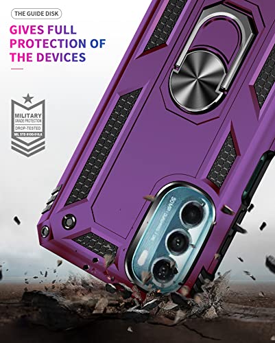 for Moto G 5G Case, Moto G 5G 2022 Phone Case with Screen Protector, [Military Grade 16ft. Drop Tested] Magnetic Ring Holder Kickstand Protective Phone Case for Motorola Moto G 5G (2022), Purple