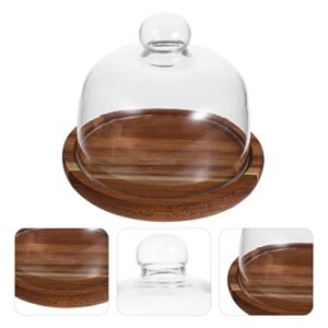 Cake Tray with Dome Round Wood Cake Stand Plate Server Platter Wood Server Cake Stand Clear Cloche Dome Cake Display Cover Glass Cake Pan Cover Food Plate Lid Cheese Board for Pastries 13CM