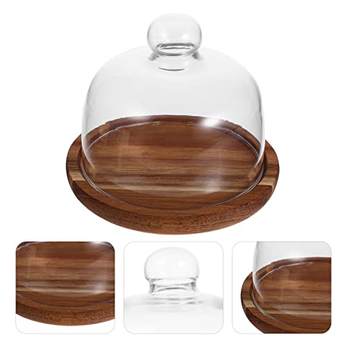 Cake Tray with Dome Round Wood Cake Stand Plate Server Platter Wood Server Cake Stand Clear Cloche Dome Cake Display Cover Glass Cake Pan Cover Food Plate Lid Cheese Board for Pastries 13CM