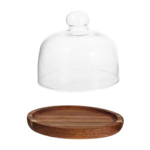 Cake Tray with Dome Round Wood Cake Stand Plate Server Platter Wood Server Cake Stand Clear Cloche Dome Cake Display Cover Glass Cake Pan Cover Food Plate Lid Cheese Board for Pastries 13CM