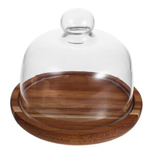 Cake Tray with Dome Round Wood Cake Stand Plate Server Platter Wood Server Cake Stand Clear Cloche Dome Cake Display Cover Glass Cake Pan Cover Food Plate Lid Cheese Board for Pastries 13CM