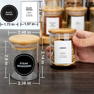 JuneHeart 12 PCS Glass Spice Jars with Bamboo Lids and 303 Waterproof Labels, 4oz Clear Food Storage Containers for Kitchen Sugar Salt Coffee Beans