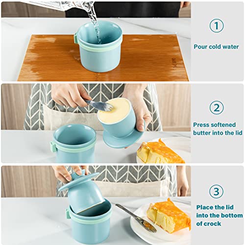 Yangbaga Butter Crock Storage,Porcelain Butter keeper with Silicone Magnet Collar & Butter Knife -Keep Butter Fresh & Soften for Restaurant、Kitchen and Dining Blue