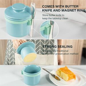 Yangbaga Butter Crock Storage,Porcelain Butter keeper with Silicone Magnet Collar & Butter Knife -Keep Butter Fresh & Soften for Restaurant、Kitchen and Dining Blue