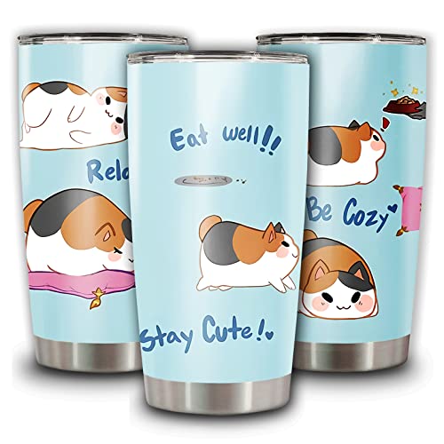 DOINB TIAN Insulated Tumbler Cozy Fat Cat Stainless Steel Coffee Cup 20 Oz Vacuum Tumblers Travel Mug