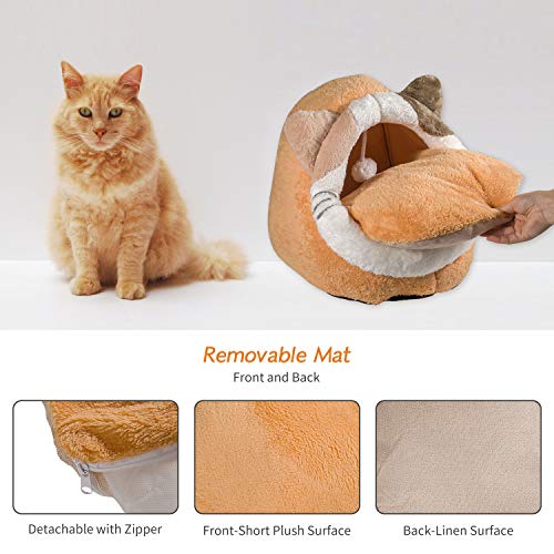 Qucey Cat Beds for Indoor Cats, Cat Cave Bed Cat Tent House Cat Hut with Rovemable Washable Cushioned Pillow, Kitten Beds, Small Dog Bed