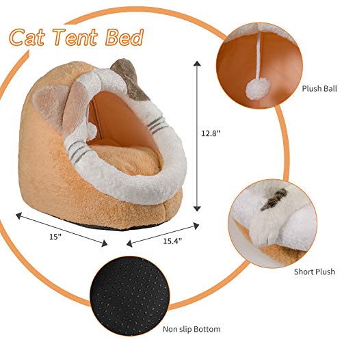 Qucey Cat Beds for Indoor Cats, Cat Cave Bed Cat Tent House Cat Hut with Rovemable Washable Cushioned Pillow, Kitten Beds, Small Dog Bed