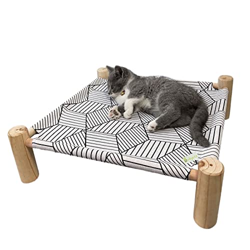 Babyezz Cat and Dog Hammock Bed, Wooden cat Hammock Elevated Cooling Bed, Detachable Portable Indoor/Outdoor pet Bed, Suitable for Cats and Small Dogs (White Diamond)