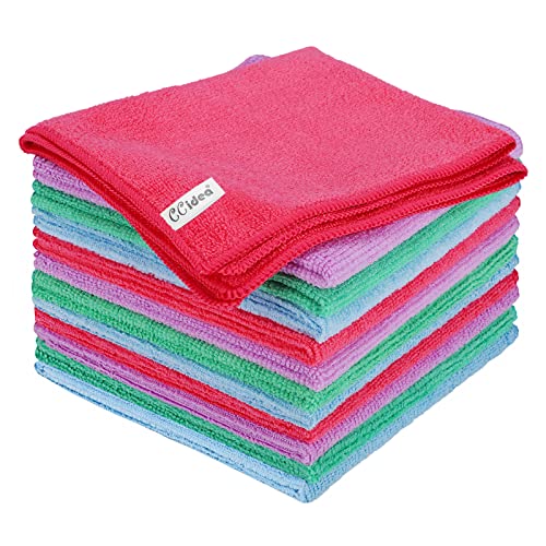 CCidea 12 Pack Microfiber Cleaning Cloth Reusable Cleaning Rags Kitchen Dish Towels Set, Soft Lint Free Cleaning Rags for House, Bathroom, Car Care (12x12 inch-B) (Clear Inventory)