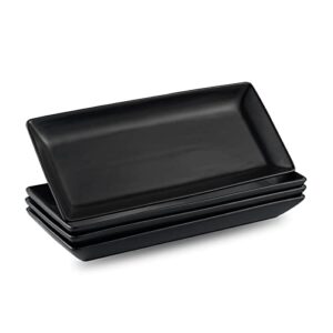 gomakren black serving platter set of 4 porcelain serving plates rectangular serving dishes and platters serving trays for party food appetizer salads sushi, 10 inches black serveware gifts