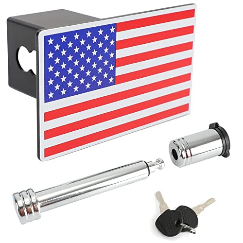 Winunite 2" Trailer Hitch Cover with Locking Pin for Rear Tow Receiver Classic USA American Flag Hitch Receiver Cover for Trucks Cars