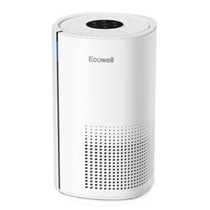 ecowell hepa air purifier for home bedroom, remove 99.97% dust pollen odors pet dander, large room air purifiers for office desk kitchen living room, eap250w, white, 8.6 x 8.6 x 14.17 inch