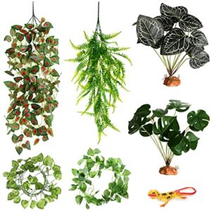 luinabio 6 pcs reptile plants for terrarium decor reptile tank accessories fake hanging plant vines artificial leaves plants tank habitat decor for bearded dragon lizard snake geckos chameleon