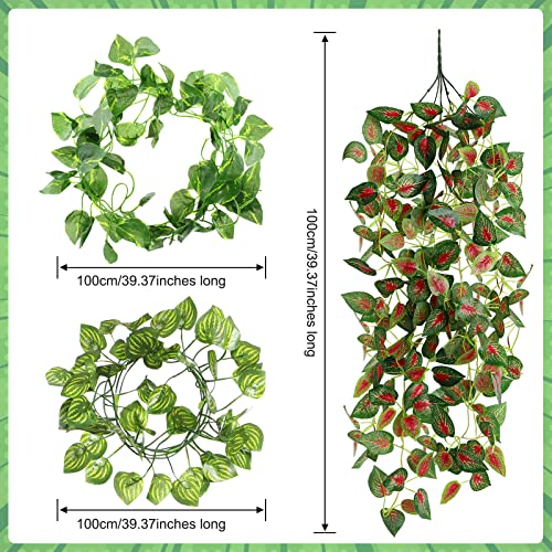 Luinabio 6 Pcs Reptile Plants for Terrarium Decor Reptile Tank Accessories Fake Hanging Plant Vines Artificial Leaves Plants Tank Habitat Decor for Bearded Dragon Lizard Snake Geckos Chameleon