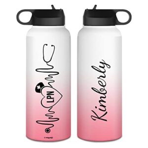 winorax personalized nurse water bottle for women heartbeat stethoscope nurses insulated stainless steel sports travel coffee bottle 12oz 18oz 32oz gifts for nurse week rn cna graduation (gradient 2)