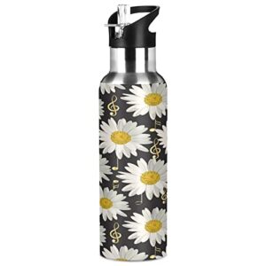 alaza flower music note water bottle with straw lid vacuum insulated stainless steel thermo flask water bottle 20oz