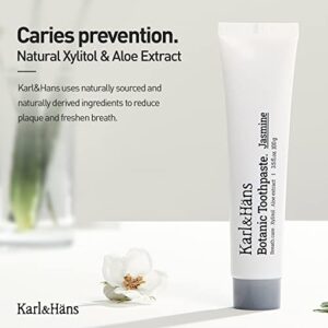 Karl&Hans Botanic Jasmine Toothpaste with Fluoride - Natural, Delicate Jasmine Mint Flavor with Rosemary and Green Tea Extracts for Fresh Breath Care and Gum Health, 3.5 oz