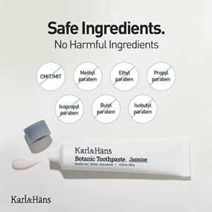 Karl&Hans Botanic Jasmine Toothpaste with Fluoride - Natural, Delicate Jasmine Mint Flavor with Rosemary and Green Tea Extracts for Fresh Breath Care and Gum Health, 3.5 oz