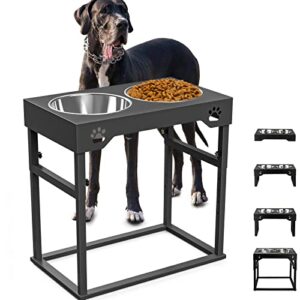 fordog elevated dog bowls, stainless steel raised dog bowls adjustable to 8 heights, 2.75", 7.5", 10.5'', 14''-20'', for medium & large sized dogs, with 2 stainless steel dog bowls for food & water