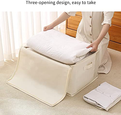 Vailando 3-Pack Large Canvas Comforter Storage Bags Closet Organizer for Clothes Sweater Clothes Organizer with Dual Zipper Three Carrying Handles for Blanket Closet Storage Container