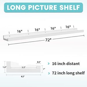 Ochoice Floating Picture Ledge Shelf - 72 inch White Photo Shelves with Lip, Long Wood Bookshelf for Living Room, Bedroom, Nursery, Wall Decor