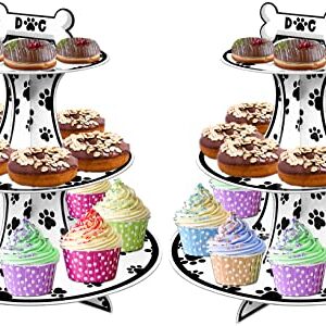 2 Set 3-Tier Dog Paw Print Round Cardboard Cupcake Stand for 24 Cupcakes Perfect for Kids Dog Paw Print Theme Birthday Party Decorations Dog Paw Print Party Supplies Cupcake Topper