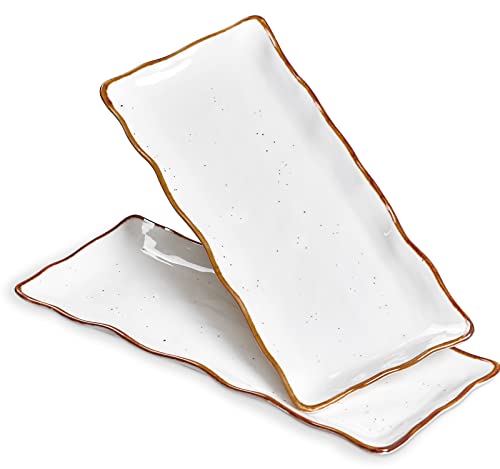 ONEMORE Large Serving Platters, 15 inch Serving Plates Set of 2, Ceramic Platters for Serving Food, Oven Safe Serving Trays and Platters for Entertaining Party, Creamy White