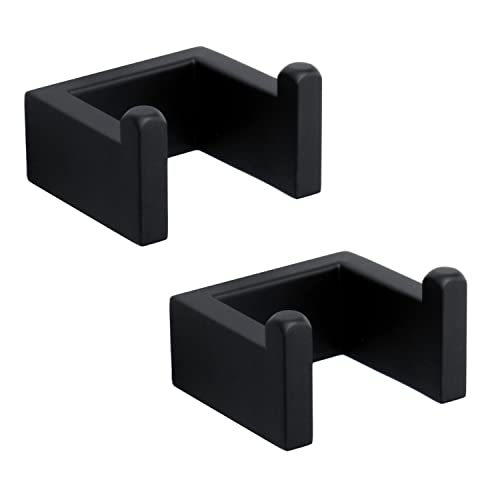 TocTen 2 Pack Bath Towel Hook, SUS 304 Stainless Steel Robe Hook, Square Hanger Wall Hook, Heavy Duty Bathroom Hook, Wall Mounted Coat Hook for Bathroom Kitchen Office (2.2 in, Matte Black)