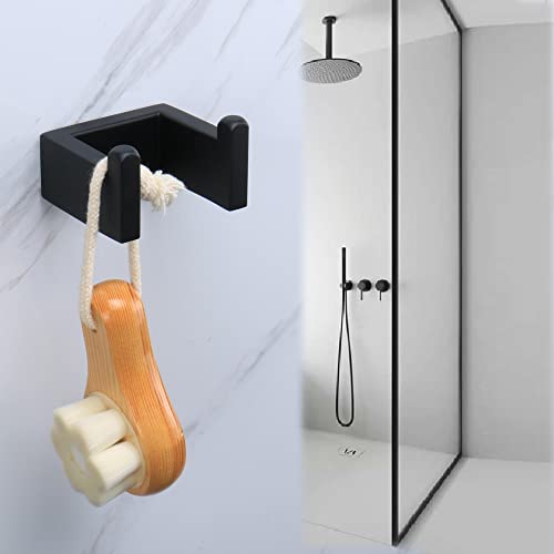 TocTen 2 Pack Bath Towel Hook, SUS 304 Stainless Steel Robe Hook, Square Hanger Wall Hook, Heavy Duty Bathroom Hook, Wall Mounted Coat Hook for Bathroom Kitchen Office (2.2 in, Matte Black)