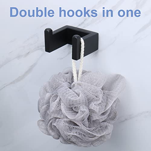 TocTen 2 Pack Bath Towel Hook, SUS 304 Stainless Steel Robe Hook, Square Hanger Wall Hook, Heavy Duty Bathroom Hook, Wall Mounted Coat Hook for Bathroom Kitchen Office (2.2 in, Matte Black)