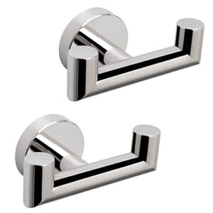 nearmoon bathroom double towel hook- sus304 stainless steel robe towel holder, heavy duty double coat hook for bathroom livingroom kitchen wall mounted, 2 pack (chrome finish)