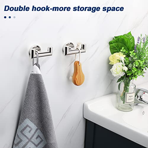 NearMoon Bathroom Double Towel Hook- SUS304 Stainless Steel Robe Towel Holder, Heavy Duty Double Coat Hook for Bathroom Livingroom Kitchen Wall Mounted, 2 Pack (Chrome Finish)