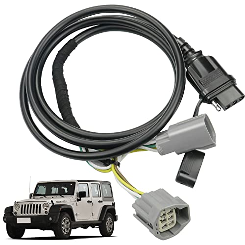 Bentolin 17275.01,4 Way Flat Tow Hitch Trailer Wiring Harness for 2007-2018 Jeep Wrangler JK Models 67 Inches (with Flat Connector Dust Cover)