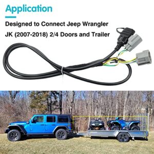 Bentolin 17275.01,4 Way Flat Tow Hitch Trailer Wiring Harness for 2007-2018 Jeep Wrangler JK Models 67 Inches (with Flat Connector Dust Cover)