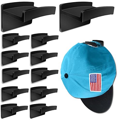 Aurofyx Hat Rack, Hat Hooks Organizer for Baseball Caps for Wall, No Drilling Sticky Wall Hat Holder Hanger 12-Pack