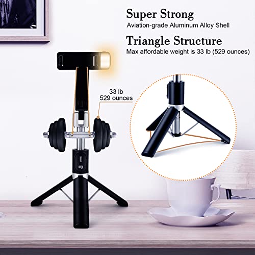 ACEHE Selfie Stick Tripod [Upgraded Stable Version] Fill Light & All in 1 Portable Bluetooth Selfie Stick with Remote Phone Tripod Stand, Cell Phone Tripod for iPhone & Android Smartphone -Black