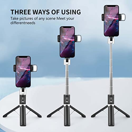 ACEHE Selfie Stick Tripod [Upgraded Stable Version] Fill Light & All in 1 Portable Bluetooth Selfie Stick with Remote Phone Tripod Stand, Cell Phone Tripod for iPhone & Android Smartphone -Black