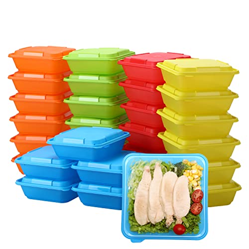 YUESING [30 Pack Bento Box Plastic Reusable Food Storage Containers with Lids Lunch Meal Prep Container for Food and Salad (26oz Square Freezer Container for Food) BPA Free Fridge Dishwasher Safe